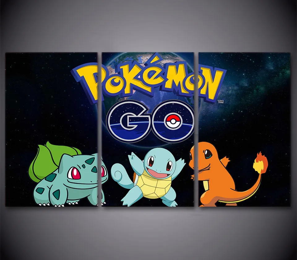 3 Piece Canvas Prints Poster Pokemon Comic Frog Charizard Turtles Anime ...