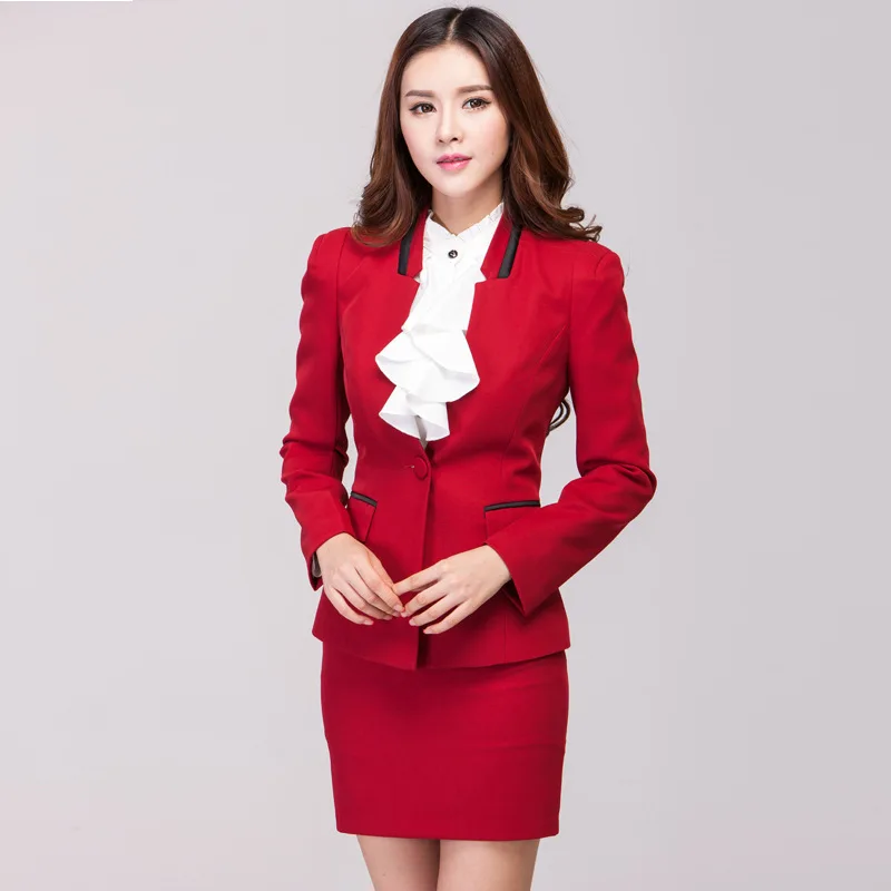 High Quality Red Office Uniform Style Plus Size Female Mini Skirt Suits