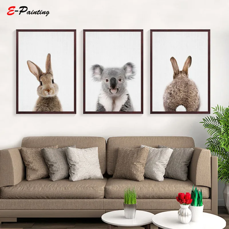 Modern Wall Painting Cute Rabbit Cartoon Nordic Animal Posters and ...
