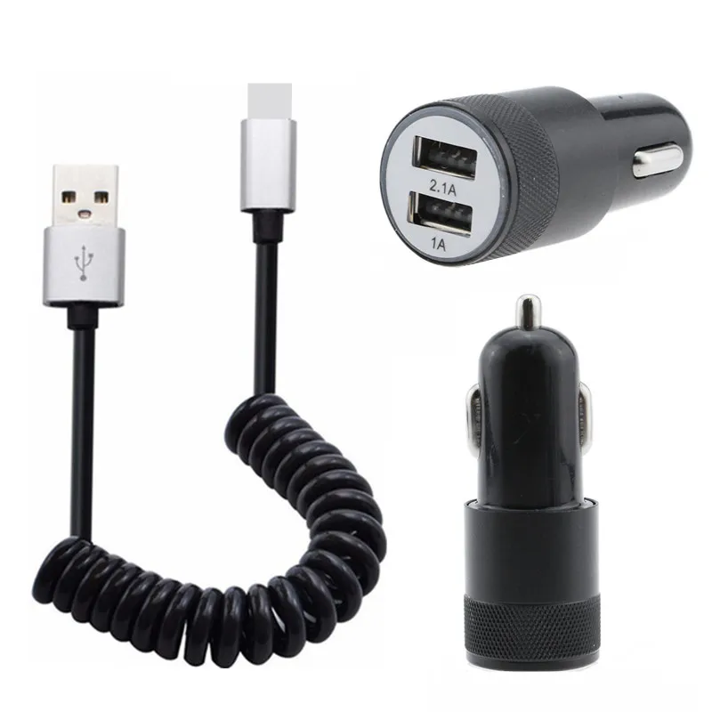 2 USB Output Car Charger 3.1A Fast Charge + 8pin USB Extensible Spring ...