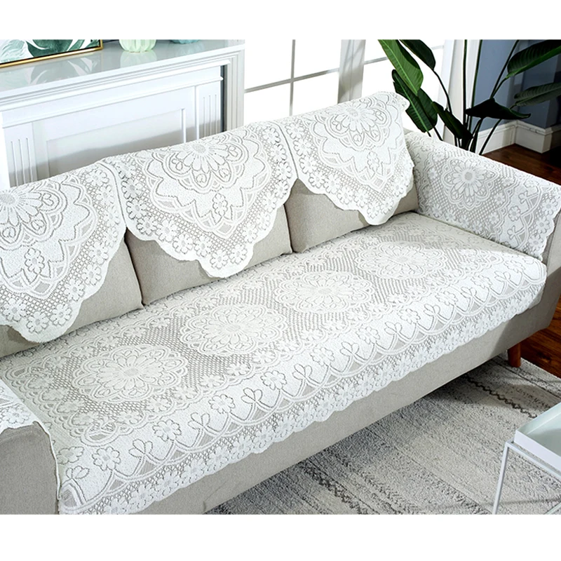 Europe Pastoral Style Sofa Cover White Lace Flower Couch Towel Multi ...