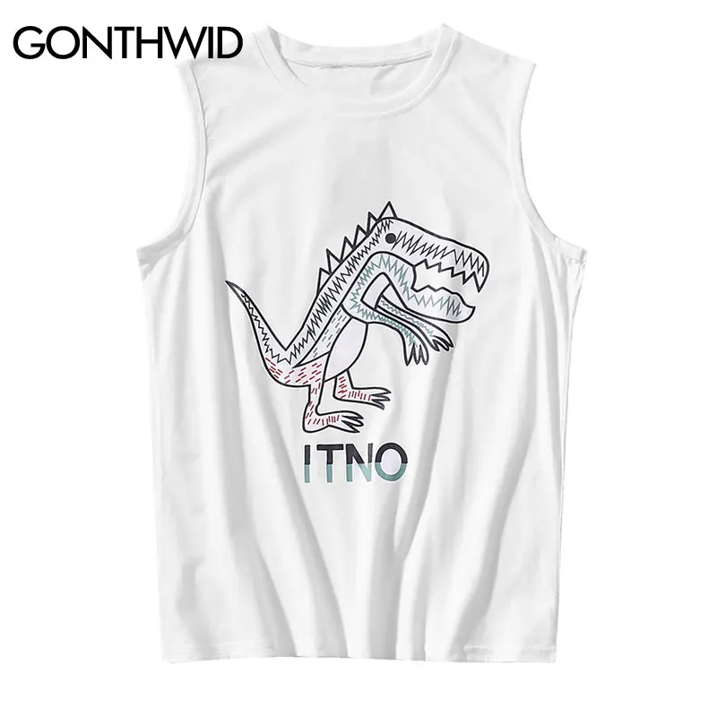 GONTHWID Cartoon Dinosaur Print Tank Tops Shirts Funny Sleeveless Vest ...