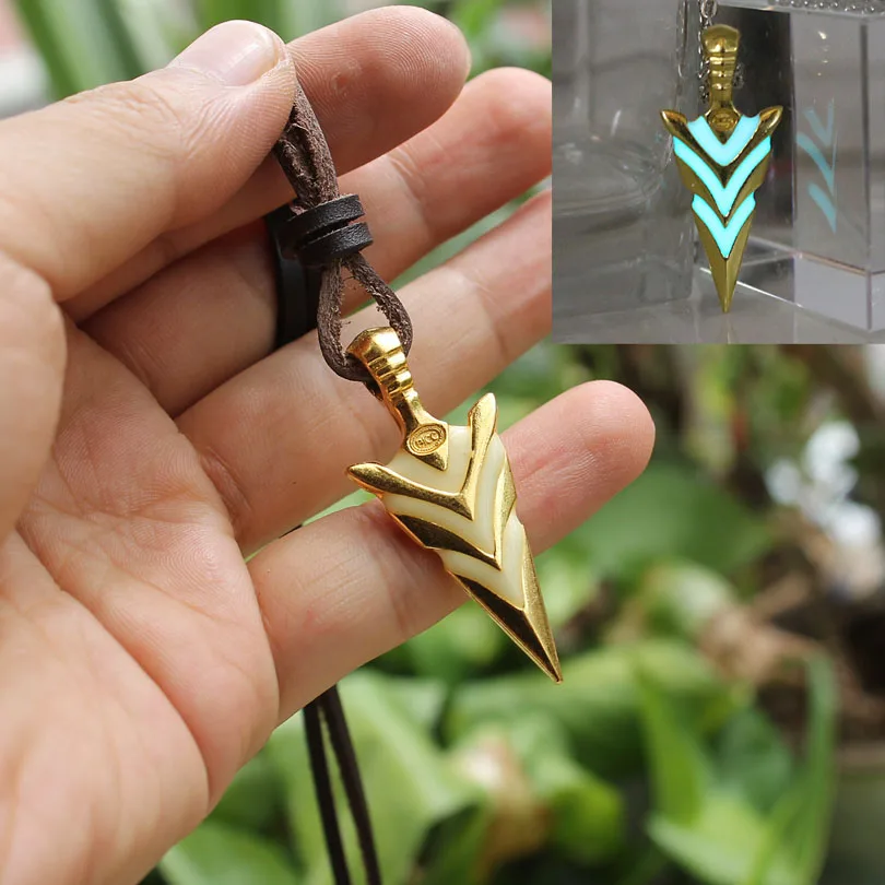 Glowing Green Arrow necklace Knight spear Necklace GLOW in the DARK Luminous pike Pendants Necklaces women men boy girls gift AliExpress