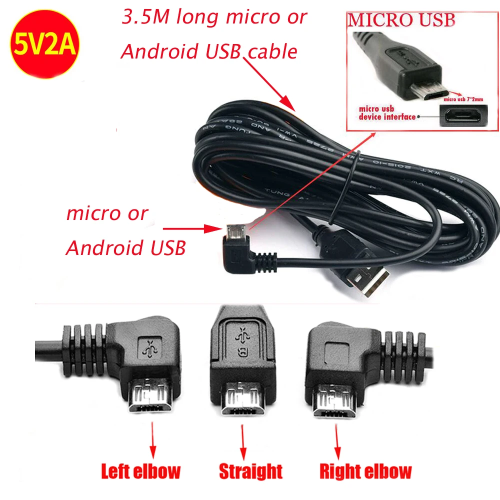 Nuovo-cavo-esteso-MICRO-USB-curvo-per-ricarica-auto-per-70mai-xiaoyi ...