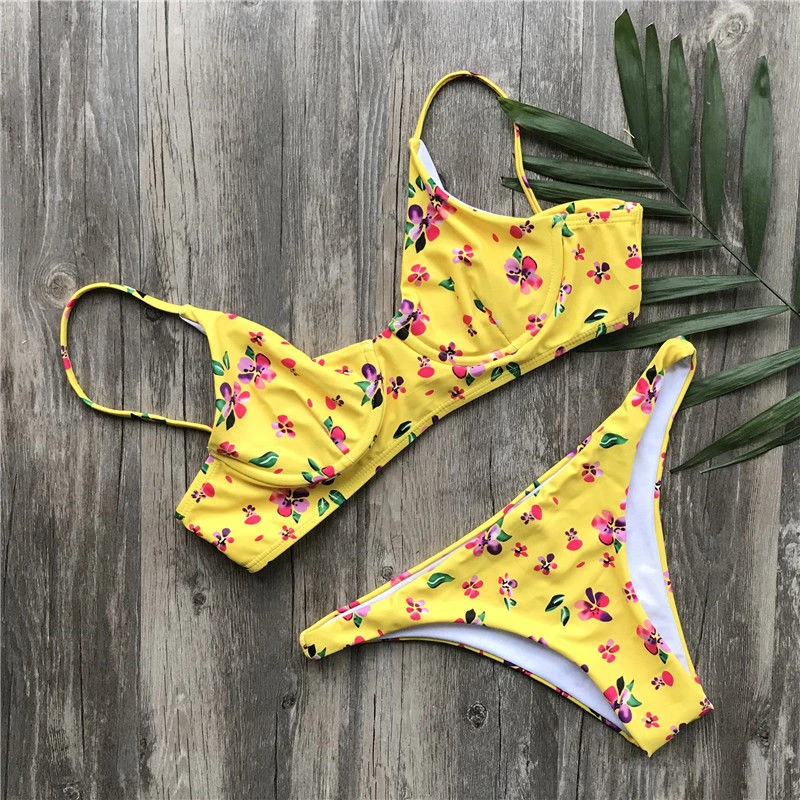 Sexy Floral Printing Swimwear 2018 Women Bikini Set Low Waist Swimwear