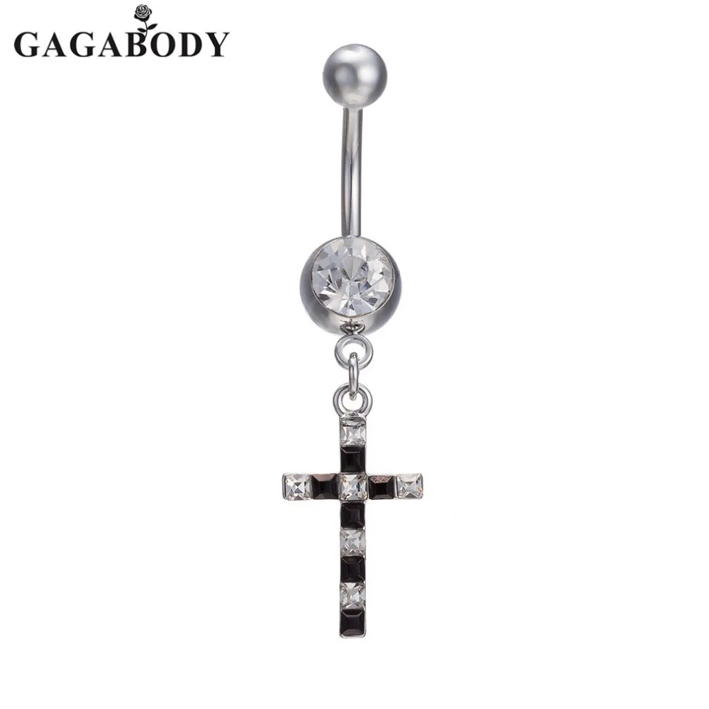 Cross Dangle Belly Ring Ball Rhinestone Navel Belly Button 1PC Body ...