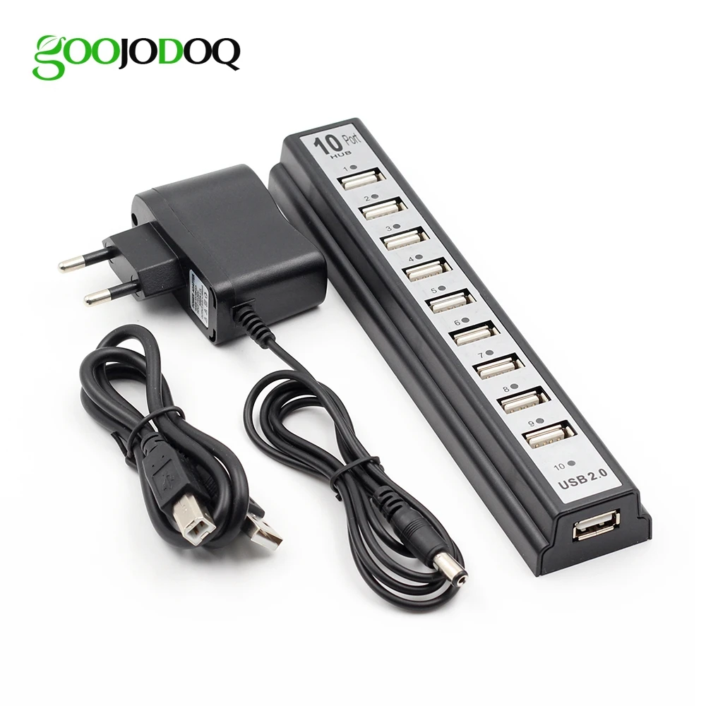 GOOJODOQ 10 Ports USB 2.0 Hubs with AC Power Supply Adapter Computer ...