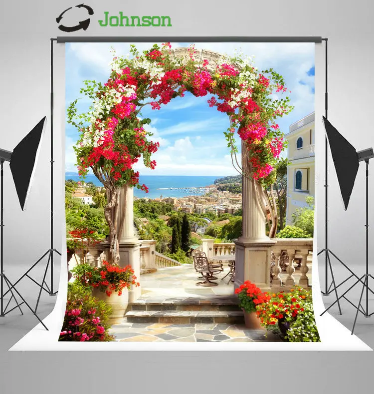 Arch Column Flower Leaves Coastal Patio backdrops polyester or Vinyl ...