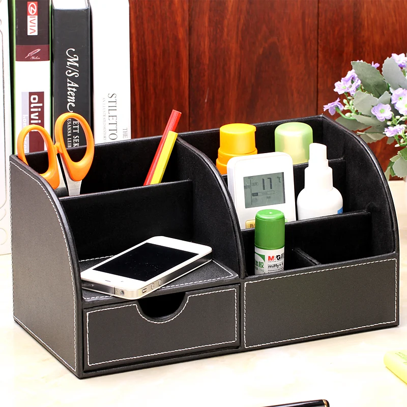 Multifunctional PU Leather Office Desk Organizer,Desktop Stationery ...