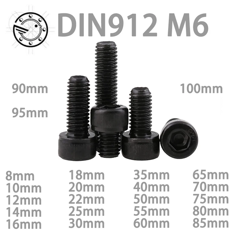 DIN912 Metric Thread M6 Black Grade 12.9 Alloy Steel Hex Socket Head ...