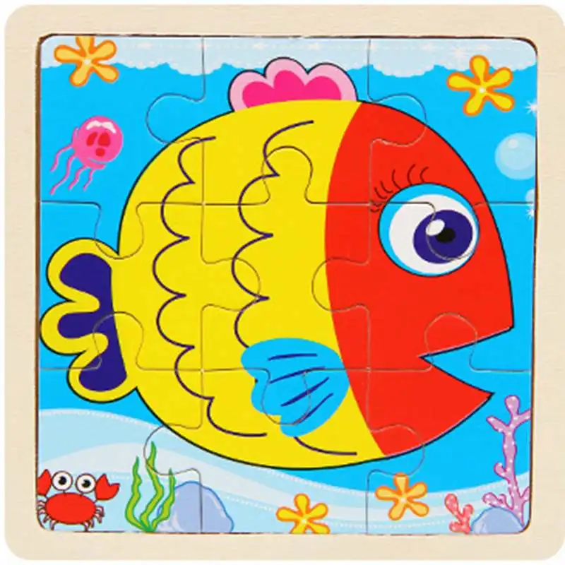 MP270 Fat fish Wood Puzzle Cartoon Jigsaw Educational Marine Organism ...