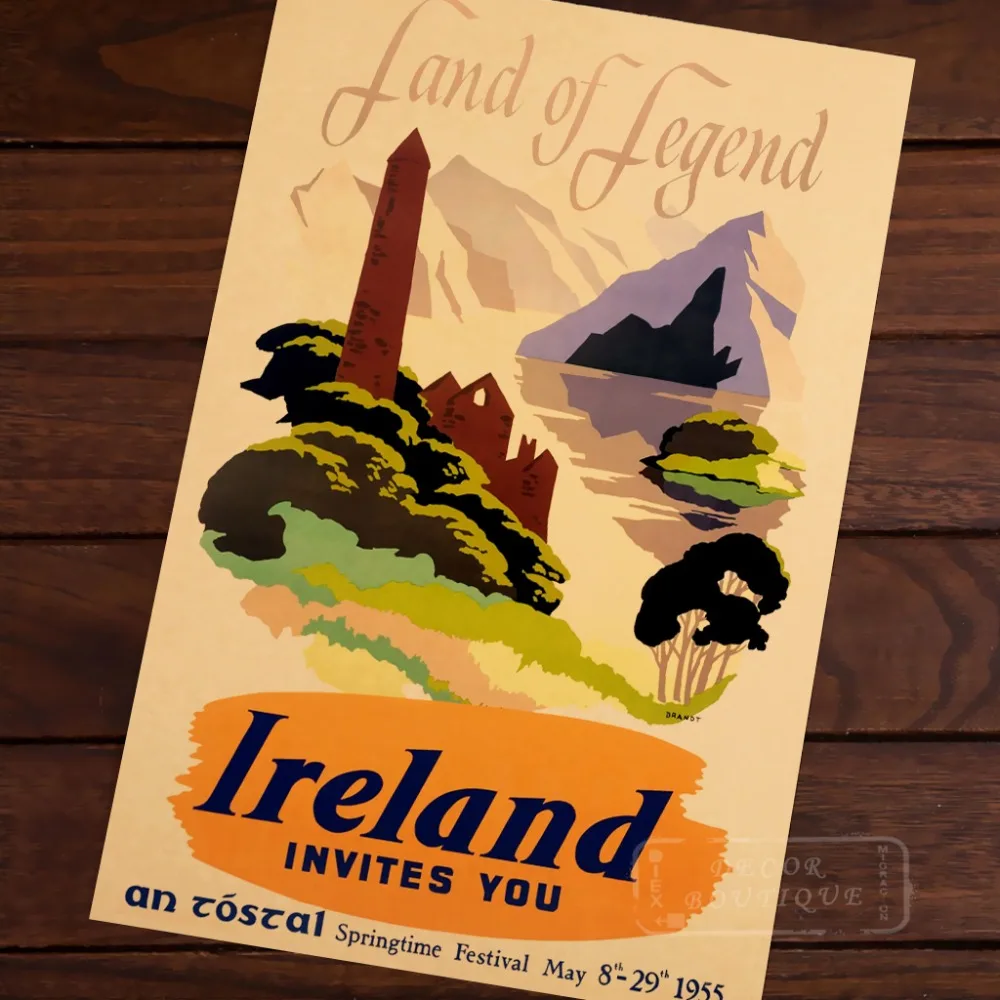 Ireland Pop Map Classic Vintage Retro Kraft Canvas Painting Paintings ...