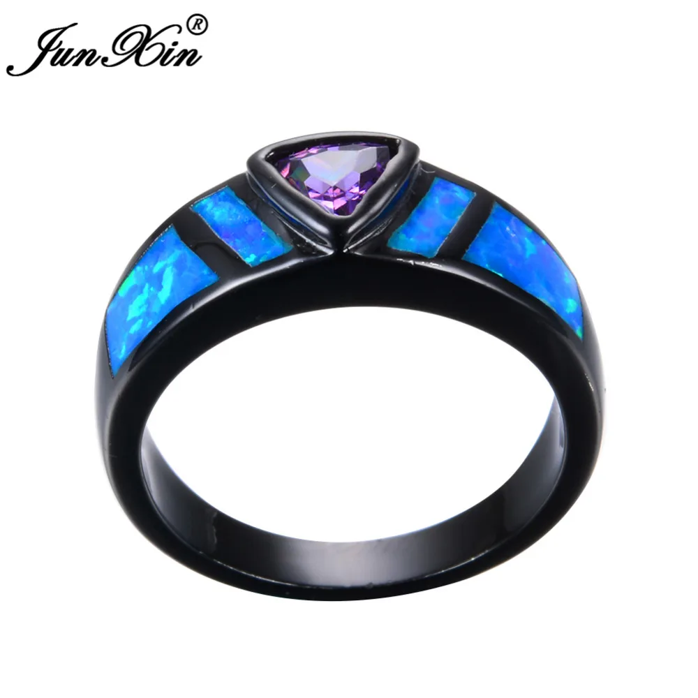JUNXIN-Purple-Geometric-Ring-Blue-Fire-Opal-Ring-Black-Gold-Filled ...