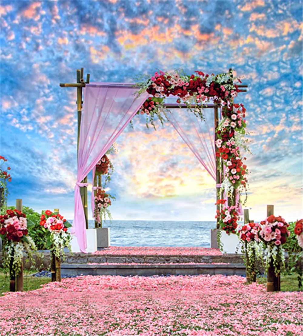 Photographic Camera Backdrop 5x7 Flower Door Sea Blue Sky For Wedding ...