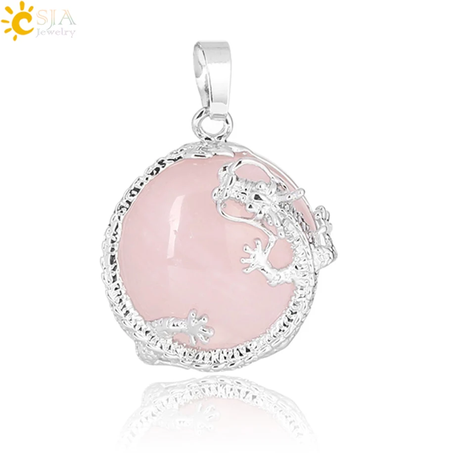 CSJA-Nat-rliche-Stein-Anh-nger-f-r-Frauen-Kristall-Runde-Perlen-Mischfarben-Geeignet-DIY ...