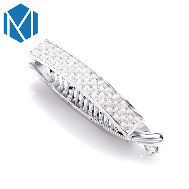 M Mism 우아한 여성 바레트 소녀 라인 석 진주 구슬 머리 발톱 머리 핀 모자를 쓰고 있죠 숙녀 헤어 클립 액세서리hair