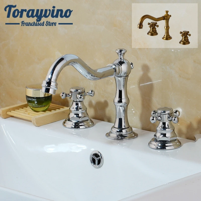 Torneira-da-bacia-do-banheiro-3-p-s-chrome-bronze-antigo-acabamento ...