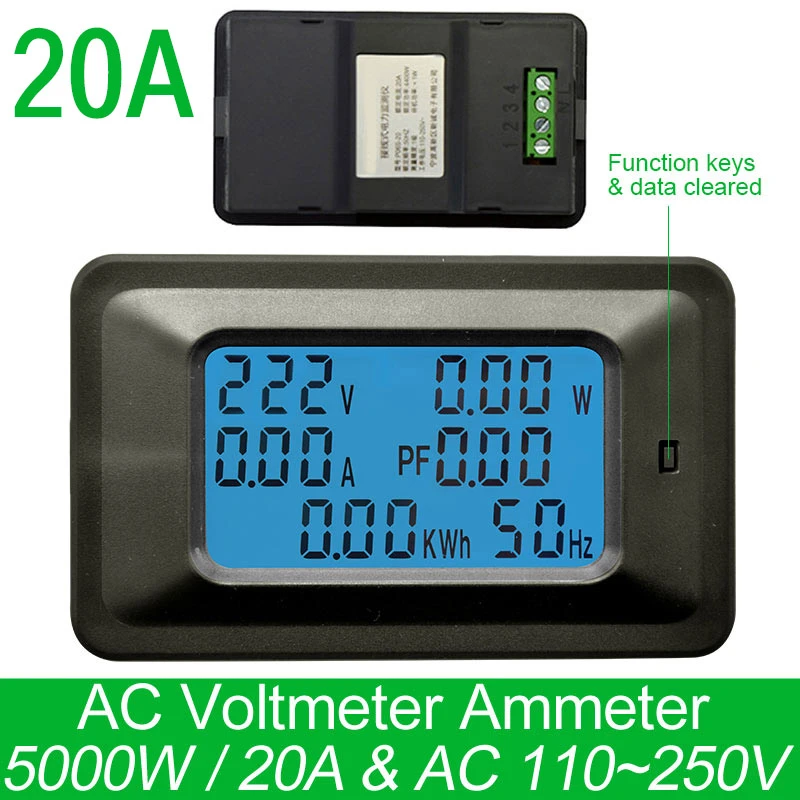 Ac220v 20a Digital Voltage Meter Energy Meter Lcd 5kw Power Voltmeter ...