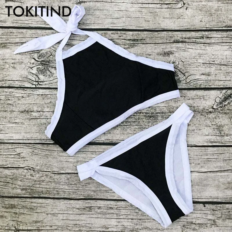 Tokitind Women Swimwear High Neck Bikinis Two Piece Suits Push Up