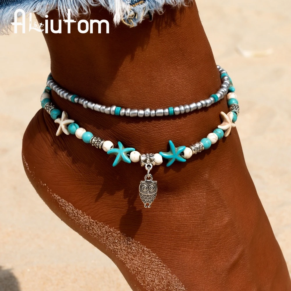 Iparam Bohemian Multiple Layers Owl Anklets For Women Vintage Boho