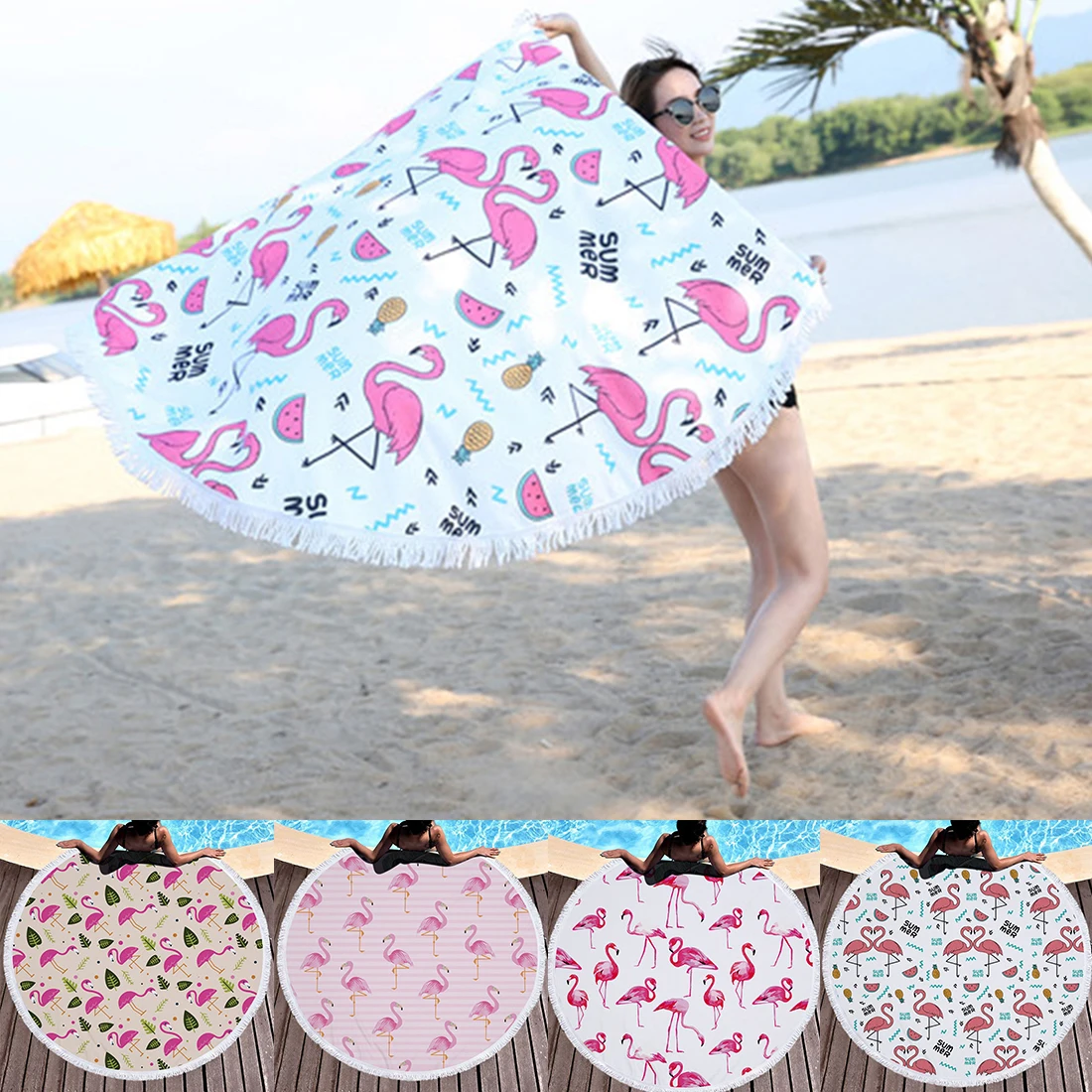 Пляжные полотенца с принтом фламинго, 150 см, пляжные полотенца из ...