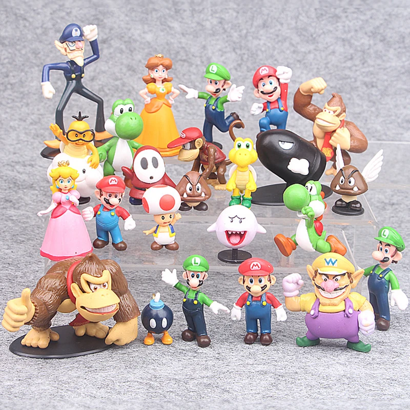 22pcs/set Super Mario Luigi Bros Family Mini Wario Waluigi Toad Bowser ...