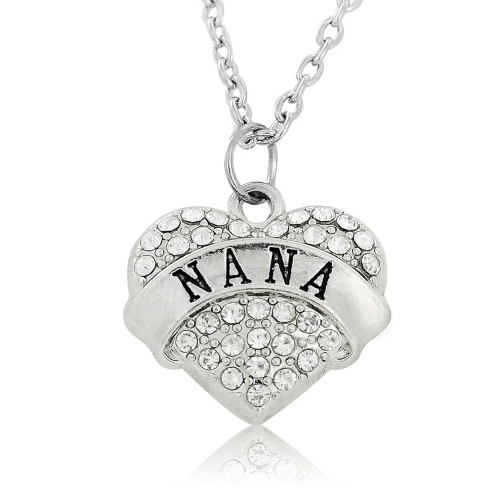 Fashion Nana Clear Crystal Heart Pendant Charm Chain Necklace Women ...