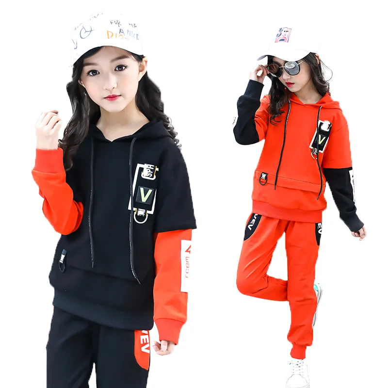 Spring Autumn Vestidos Tracksuit Girls Sports Suit Kids Fashion Hooded ...