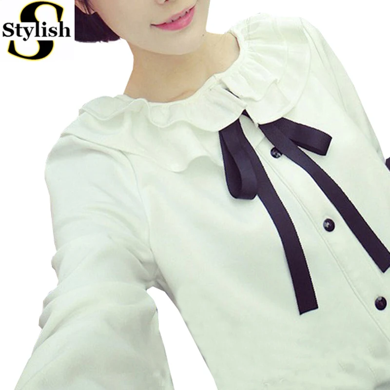 Ruffled Blouse Shirt Female Cute Bow School White Blouse 2018 New ...