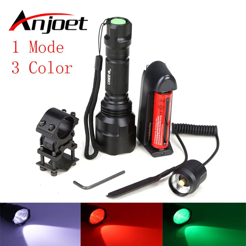 1-Set-Tactical-Flashlight-White-Green-Red-CREE-T6-led-torch-battery ...
