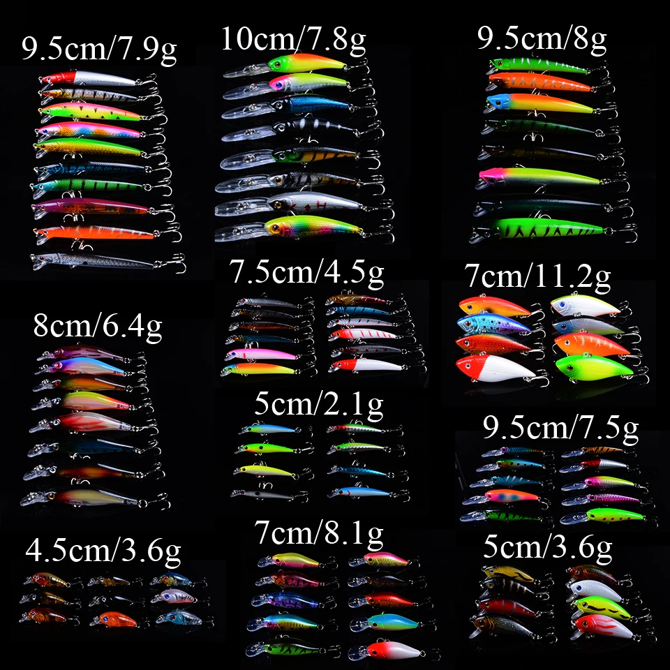Lifelike pesca Minnow Fishing Lure Mixed 11 Models Hard Baits of 98 ...
