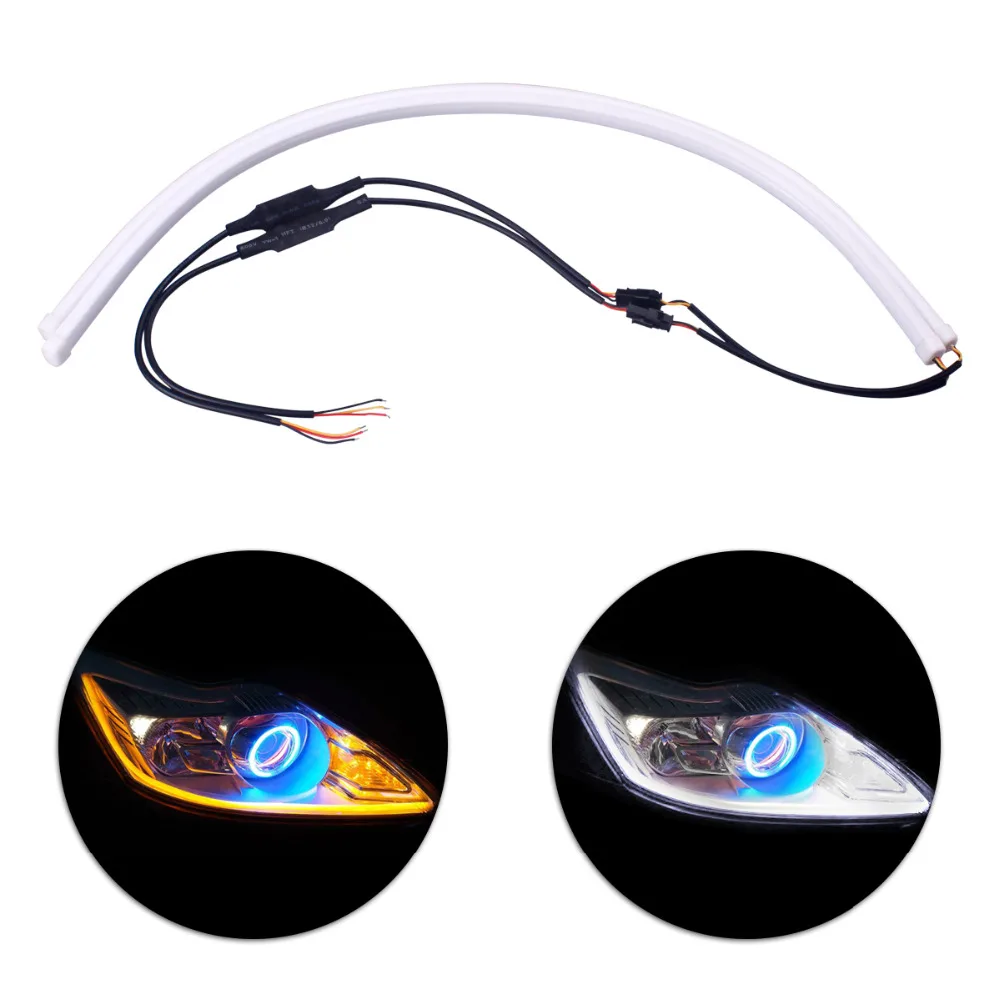 60cm LED DRL Strip Turn Signal Guide Light Dynamic Flowing Flexible ...