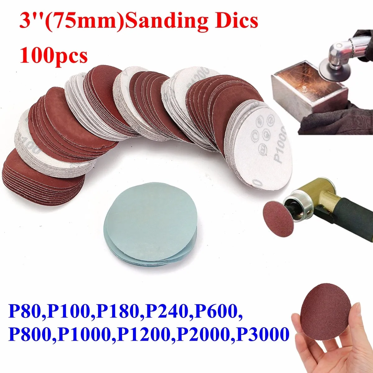 100 Pcs 3 Inch 75 Mm Amplas Cakram Amplas 80 Sampai 3000 Grit Abrasive ...