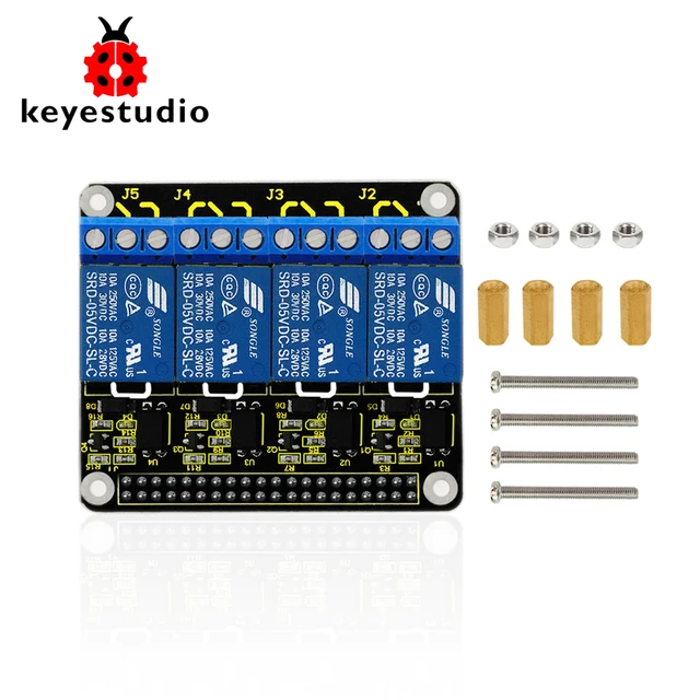 Keyestudio RPI 4-Channel 5V Relay Shield For Raspberry Pi 4B / CE ...