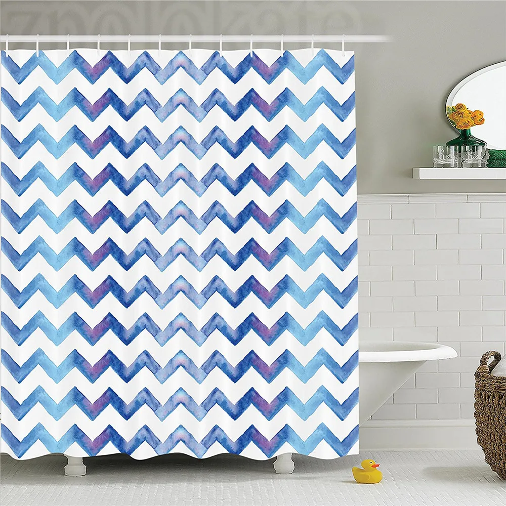 Chevron Decor Shower Curtain Set Watercolors Style Chevron Patterns