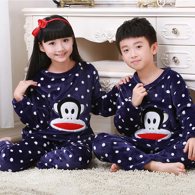 Boy/Girl Brand Pajama Set Long Sleeve Round Neck Cute Flannel Pajama ...