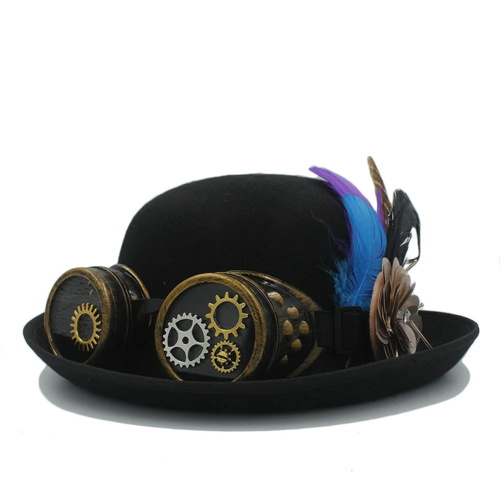Fashion Women Men Handwork Fedora Hat Steampunk Punk Bowler Hat For ...