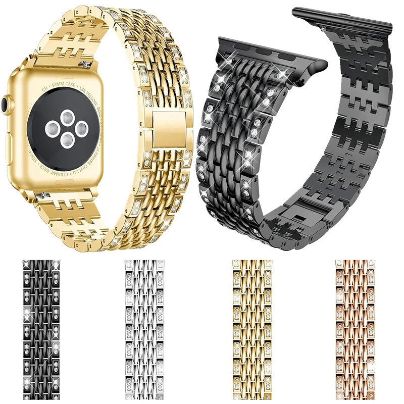 Luxury diamond stainless steel bands for apple watch series 1 2 3 38mm ...