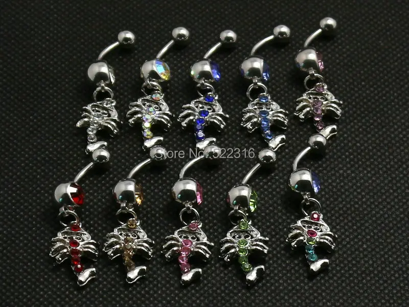 scorpion dangle pendent belly ring 10pcs mix color surgical steel 14g ...