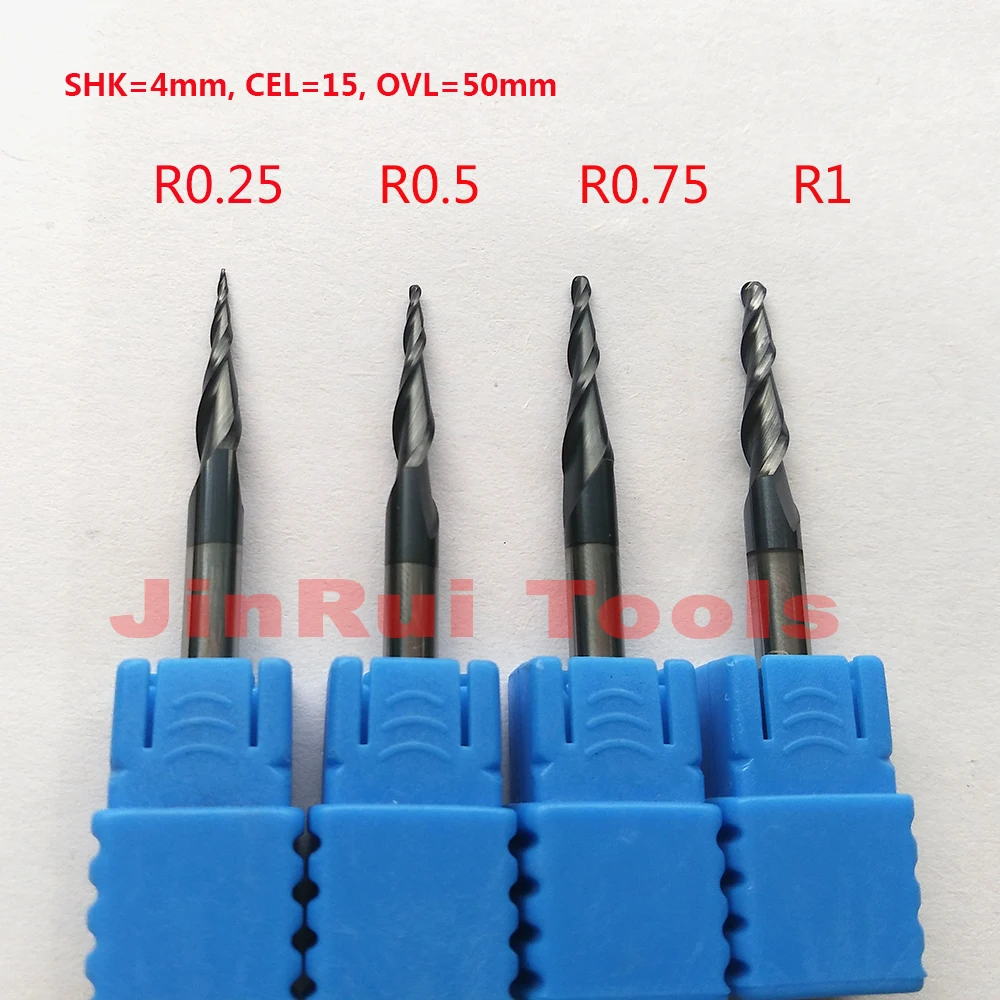 Vástago R0.25/R0.5/R0.75/R1, 4mm, 2F, HRC55, carburo sólido de tungsteno recubierto, fresa ...