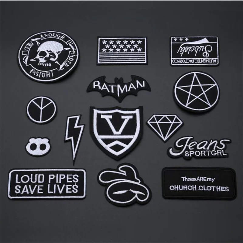 14pcs logo Peace lightning Skull Embroidery Patches Iron On For Clothes ...