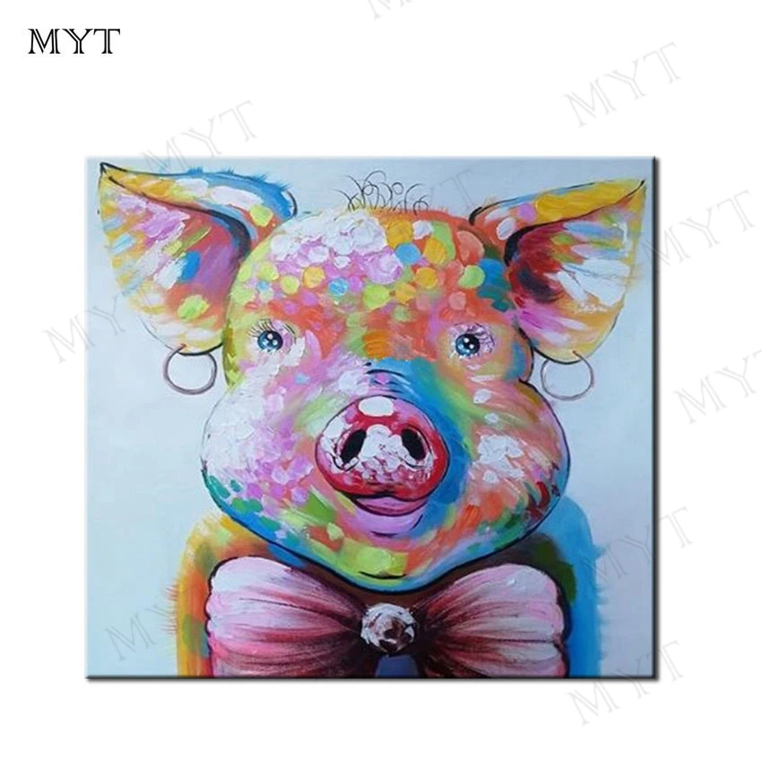 MYT Low Price Hand painted Abstract Animal Pink Pig Oil Painting on ...
