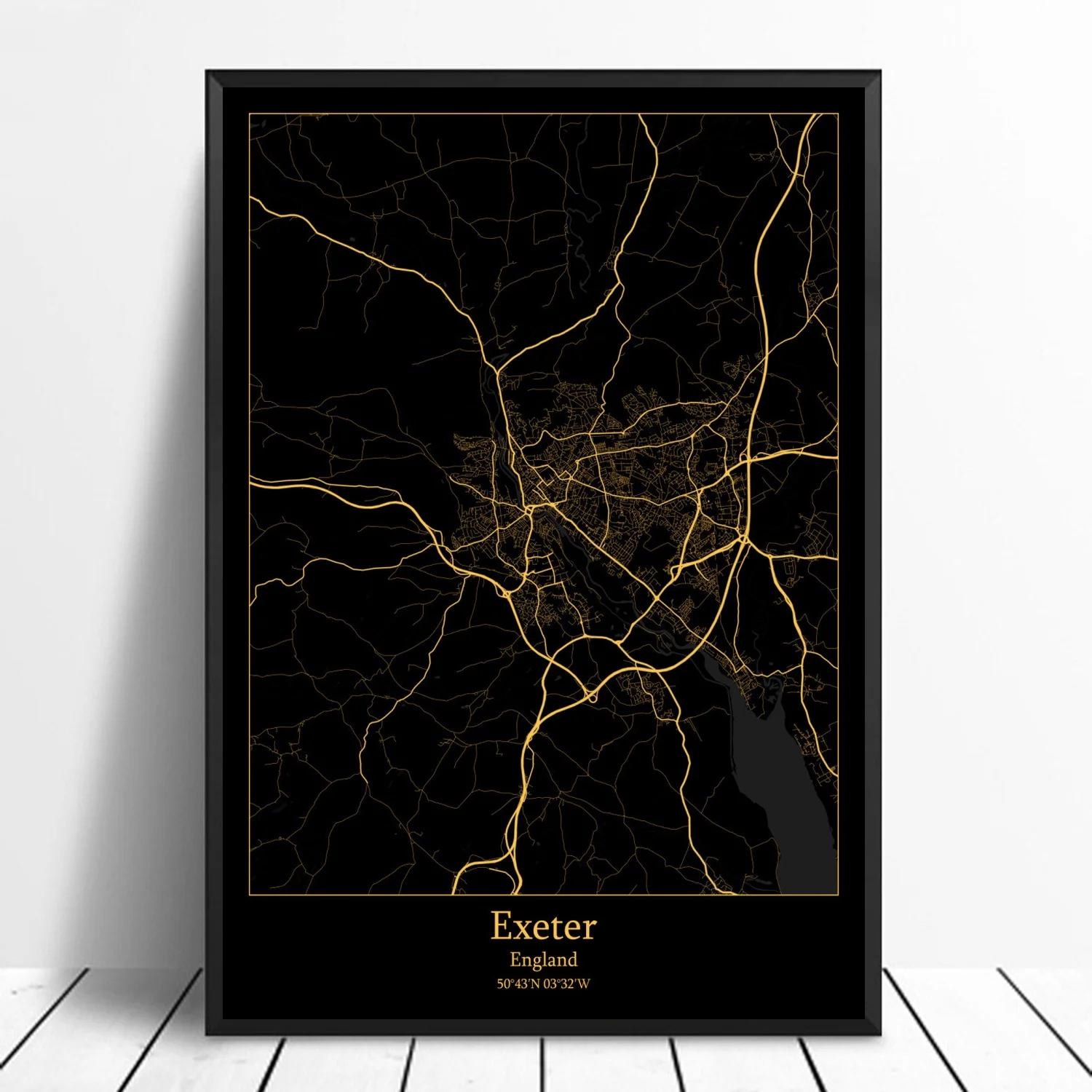 Exeter, Inglaterra, ciudad moderna, mapa de oro, lienzo, impresión ...