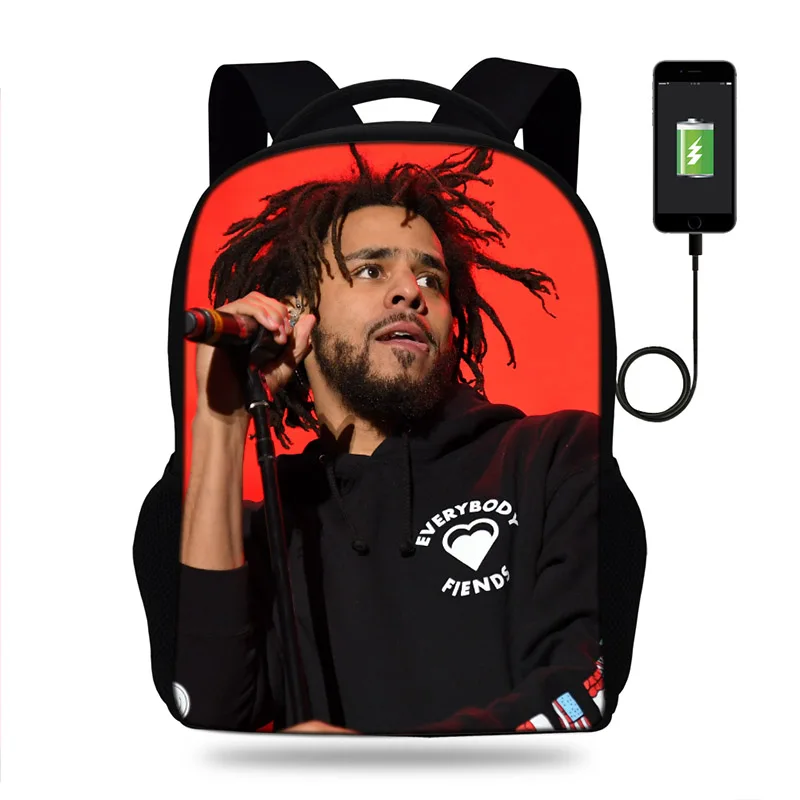 Mens Backpacks Student Rapper J.Cole Print School Bags For Boys ...