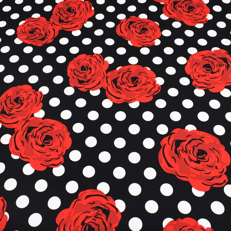 Rose And Spots Printed Cotton Fabric For Dress Fashion Stoffen DIY ...