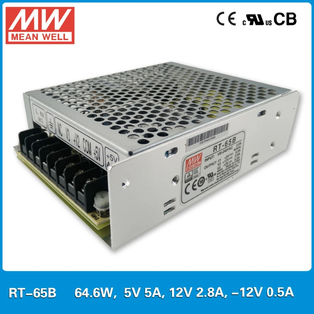 Original Mean Well RT 65B 65W Triple output +5V/5A +12V/2.8A 12V/0.5A ...