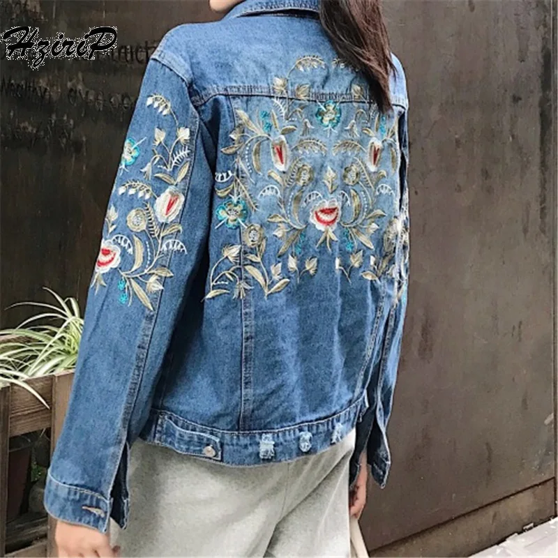 HziriP New Basic Denim Jacket Women 2018 Spring Autumn Casual Flower ...