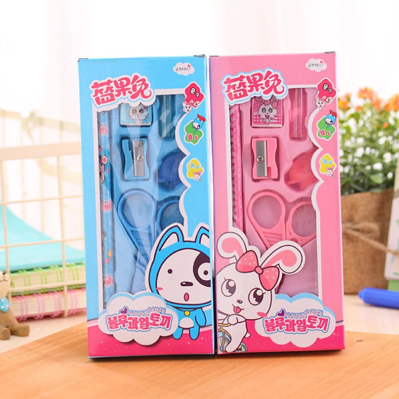 6 pcs/set Cartoon Stationery set Pencil sharpener eraser scissors ...