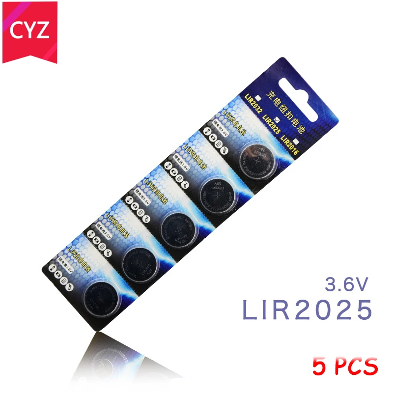 New 5pcs/pack Lithium Li ion 35mAh 3.6V Rechargeable LIR2025 Button ...