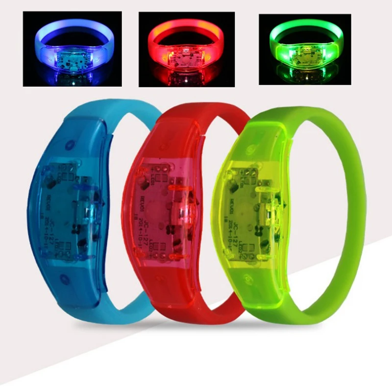100 Pcs LED Flashing Wristband Wrist Band Vocie Control Bracelet Sound ...